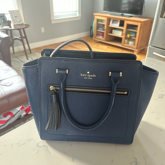 kate spade | Bags | Kate Spade Dark Blue Satchel With Tassel | Poshmark